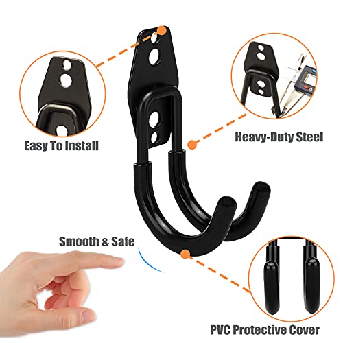 Steel Garage Storage Utility Double Hooks, Heavy Duty Hangers Wall Mount Holder U Hook Garage Organizer for Power Tools, Bikes, Ladders, Ropes, Hoses, Bulk Items Storage