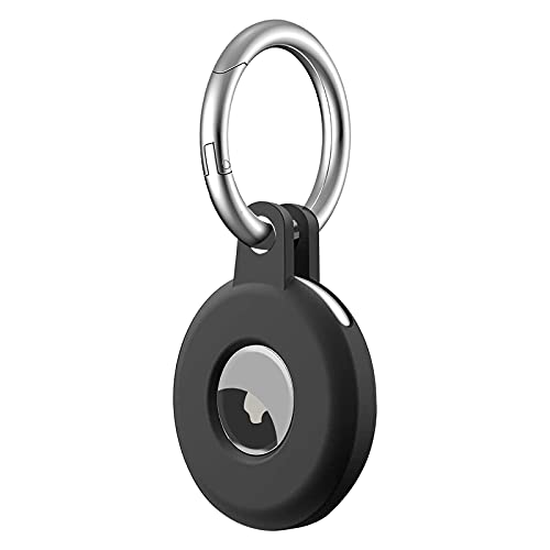BONIDAN- for Apple Airtags Silicone Protective Sleeve – with Keychain Loop Ring Holder Compatible with Air Tags Apple – for Accessories Key-Ring, Wallet, Luggage, Dog or Cat Collar (Black)
