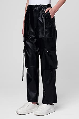 [BLANKNYC] Women's Vegan Black Leather Baxter Straight Leg Cargo Pants, Night Talk, 27 (US 4)