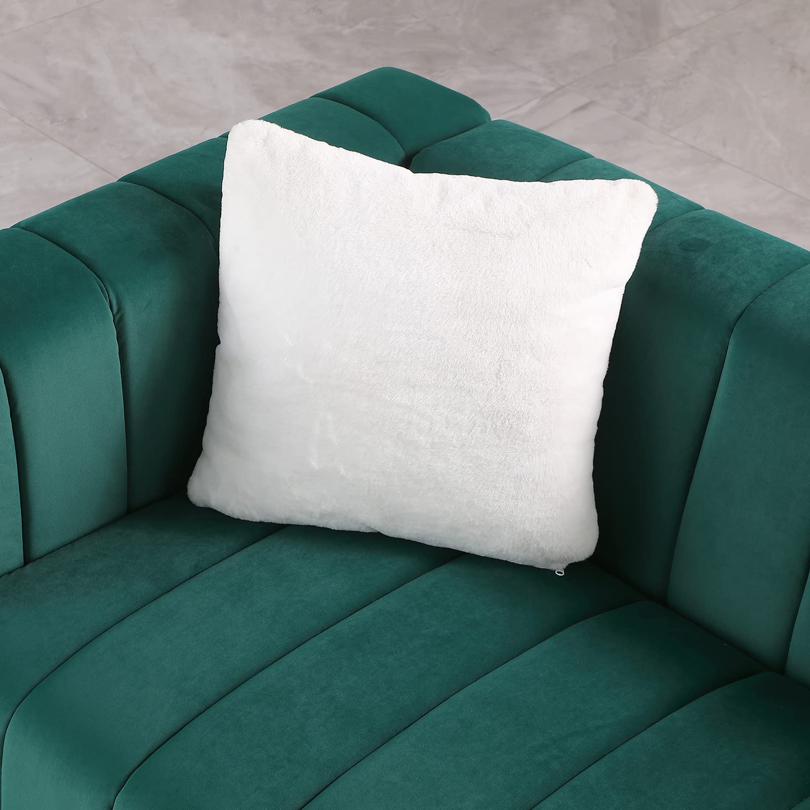 JUSTONE Modern Sofa Couch for Living Room, Mid Century 3-Seater Velvet Chesterfield Sofa, Upholstered Couch with Gold Leg&Pillows for Apartment, Office,Easy to Install- Dark Green