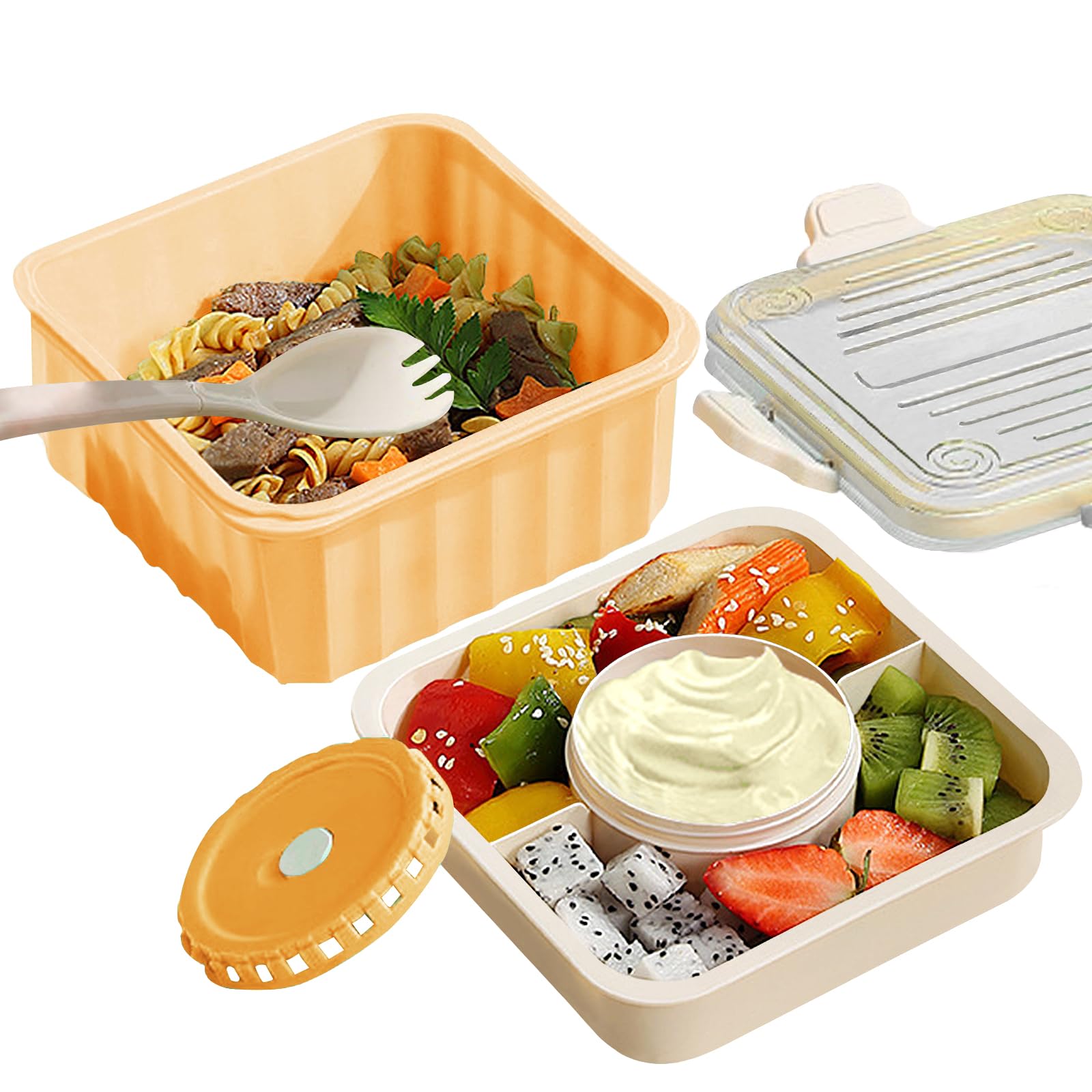 Salad Lunch Box Container 40-oz Salad Bowl with 3 Compartments, Salad Dressings Container for Salad Toppings, BPA-Free and Built-In Reusable Fork(orange)