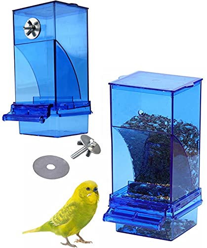 Kathson No-Mess Bird Cage Feeder Automatic Parrot Feeders Seeds Container Acrylic Finch Foraging Feeders Parakeet Food Dispenser Cage Accessories for Small Birds Canary Budgie Lovebirds