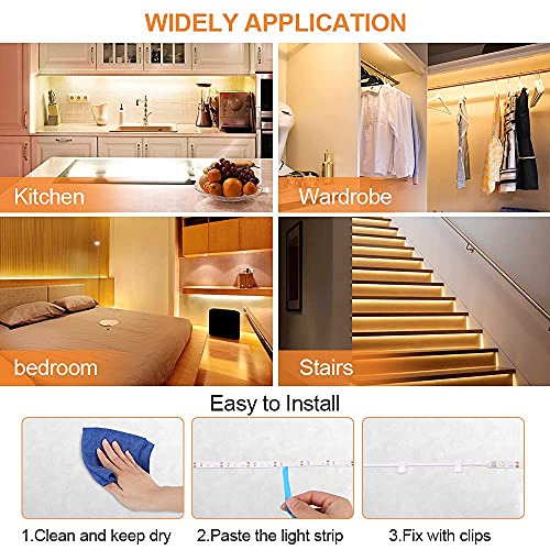 Under Cabinet Lights LED Strip Lighting for Kitchen 13ft Dimmable Under Counter Lighting with Remote Control and Adapter, Timing Warm White Strip Lights for Closet Bookshelf Bedroom - 2400LM, 3000K