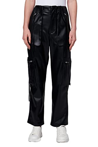 [BLANKNYC] Women's Vegan Black Leather Baxter Straight Leg Cargo Pants, Night Talk, 27 (US 4)