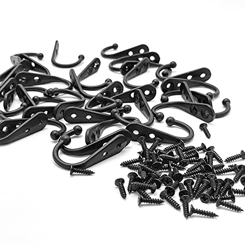 Menecor 32 Pack Small Wall Mounted Single Prong Robe Coat Hooks,Retro Design No Scratch Rustic Coat Hooks Key Hook for Home Bath Kitchen and More,Including 64 PCS Screws (Black)