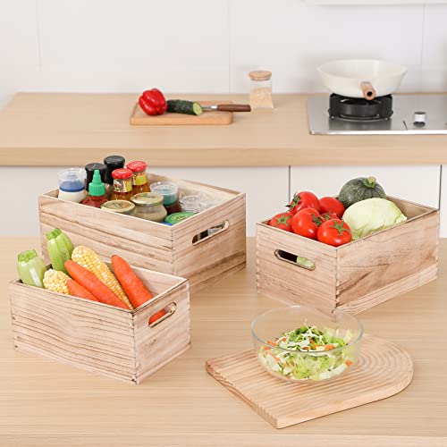 Farmhouse Antique Wood Crate, Nesting 3-piece set, Storage Box With Handles For Toys, Fruits, Vegetables And Bread For Parties, Bathrooms And Kitchens (Brown)
