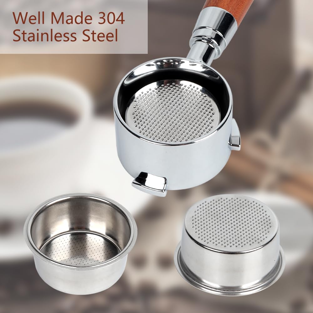 VIGIND 51mm Bottomless Portafilter 3 Ears Included 1 Cup filter Basket,Compatible For Delonghi EC680 EC685,EUPA and SMEG Coffee Machine,Stainless Steel Coffee Espresso Machine Part and Wooden Handle