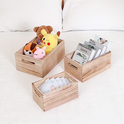 Farmhouse Antique Wood Crate, Nesting 3-piece set, Storage Box With Handles For Toys, Fruits, Vegetables And Bread For Parties, Bathrooms And Kitchens (Brown)