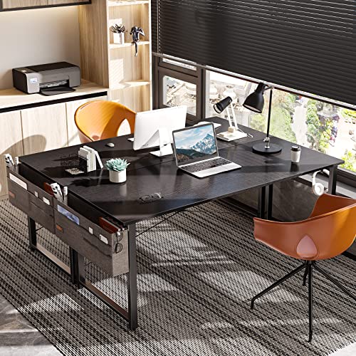 ODK 63 inch Super Large Computer Writing Desk Gaming Sturdy Home Office Desk, Work Desk with A Storage Bag and Headphone Hook, Black