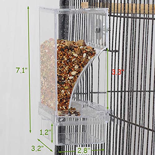 Kathson No-Mess Bird Cage Feeder Automatic Parrot Feeders Seeds Container Acrylic Finch Foraging Feeders Parakeet Food Dispenser Cage Accessories for Small Birds Canary Budgie Lovebirds