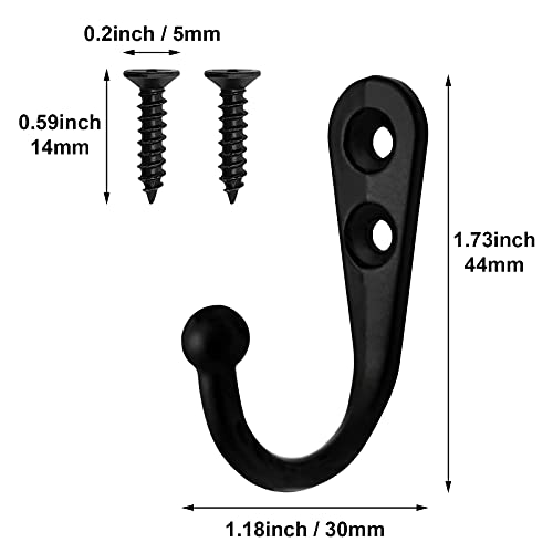 Menecor 32 Pack Small Wall Mounted Single Prong Robe Coat Hooks,Retro Design No Scratch Rustic Coat Hooks Key Hook for Home Bath Kitchen and More,Including 64 PCS Screws (Black)