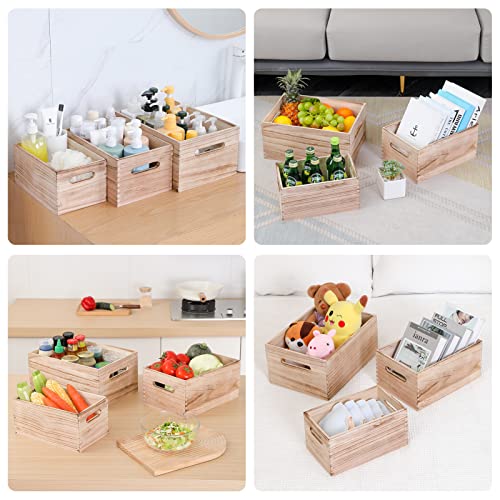 Farmhouse Antique Wood Crate, Nesting 3-piece set, Storage Box With Handles For Toys, Fruits, Vegetables And Bread For Parties, Bathrooms And Kitchens (Brown)