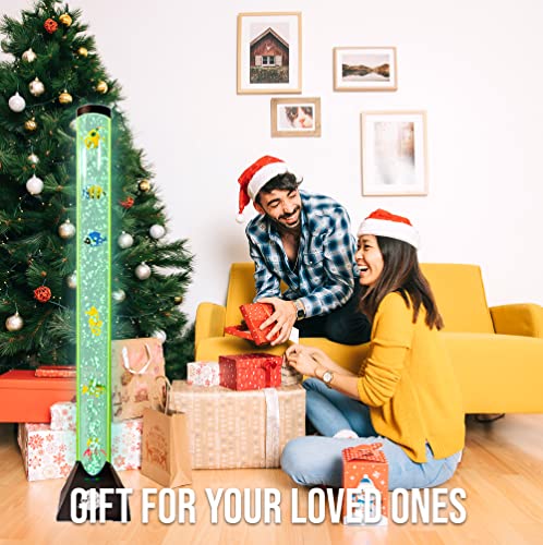 Brewish 4FT Sensory LED Water Bubble Fish Tube Floor Lamp with 20 Color Changing Night Light Effectsâ Fake Aquarium Tank & Gift for Kids, Autism - Remote Control & 12 Fishes (Wall Bracket Included)