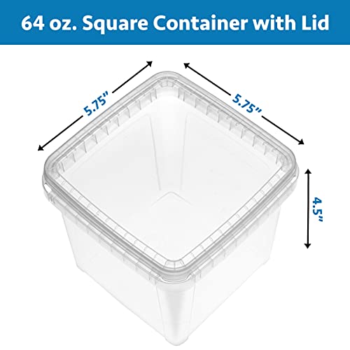 64-oz. Square Clear Deli Containers with Lids | Stackable, Tamper-Proof BPA-Free Food Storage Containers | Recyclable Space Saver Airtight Container for Kitchen Storage, Meal Prep, Take Out | 20 Pack