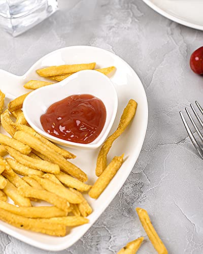 DELLING 12 Pack Soy Sauce Dishes/Bowls, Heart Shaped Dip Bowls Set, Sauce Cups/Ceramic Dipping Bowls, Mini Serving Bowls for Side Dishes, Soy Sauce, Ketchup, Sushi, BBQ and Party Dinner- White, 1Oz