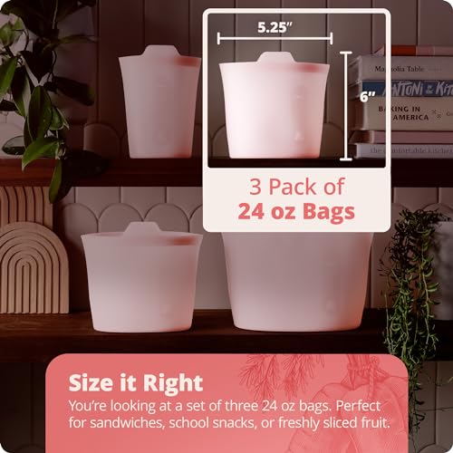 Greater Goods Reusable Silicone Containers for Food Storage, BPA- Free, Microwave, and Oven Safe, Pink, 24 Oz (1 Set of 3)