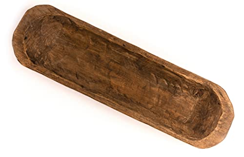 20" Wooden Dough Bowls - Wood Bowl Decor - Rustic Home Decoration Centerpiece - Long Decorative Wood Bread Baguette Tray - Handmade & Imported from Mexico - Medium (Natural Brown)