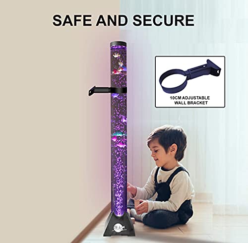 Brewish 4FT Sensory LED Water Bubble Fish Tube Floor Lamp with 20 Color Changing Night Light Effectsâ Fake Aquarium Tank & Gift for Kids, Autism - Remote Control & 12 Fishes (Wall Bracket Included)