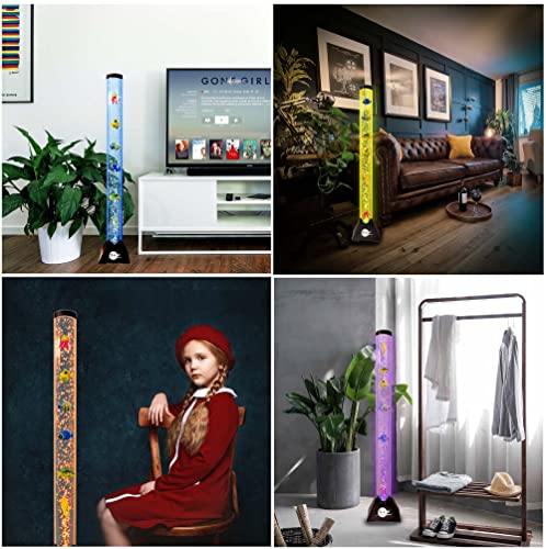 Brewish 4FT Sensory LED Water Bubble Fish Tube Floor Lamp with 20 Color Changing Night Light Effectsâ Fake Aquarium Tank & Gift for Kids, Autism - Remote Control & 12 Fishes (Wall Bracket Included)