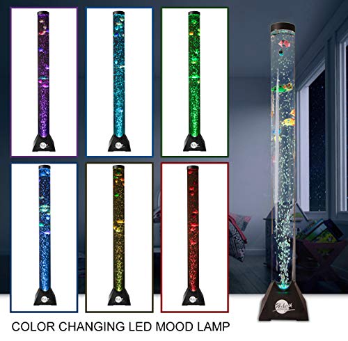 Brewish 4FT Sensory LED Water Bubble Fish Tube Floor Lamp with 20 Color Changing Night Light Effectsâ Fake Aquarium Tank & Gift for Kids, Autism - Remote Control & 12 Fishes (Wall Bracket Included)