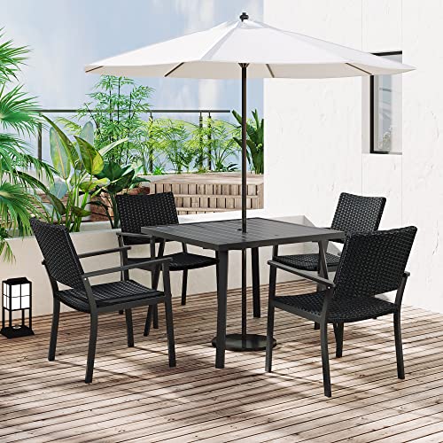 Goohome 5-Piece Patio Furniture Set with Umbrella Hole, All Weather PE Wicker Durable Outdoor Dining TableSet and 4 Rattan Chairs, for Porch Garden Poolside Backyard, Multi-Scene Use