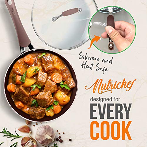 NutriChef Kitchenware Pots & Pans High-Qualified Basic Kitchen Cookware, Non-Stick (20-Piece Set), One Size, Brown