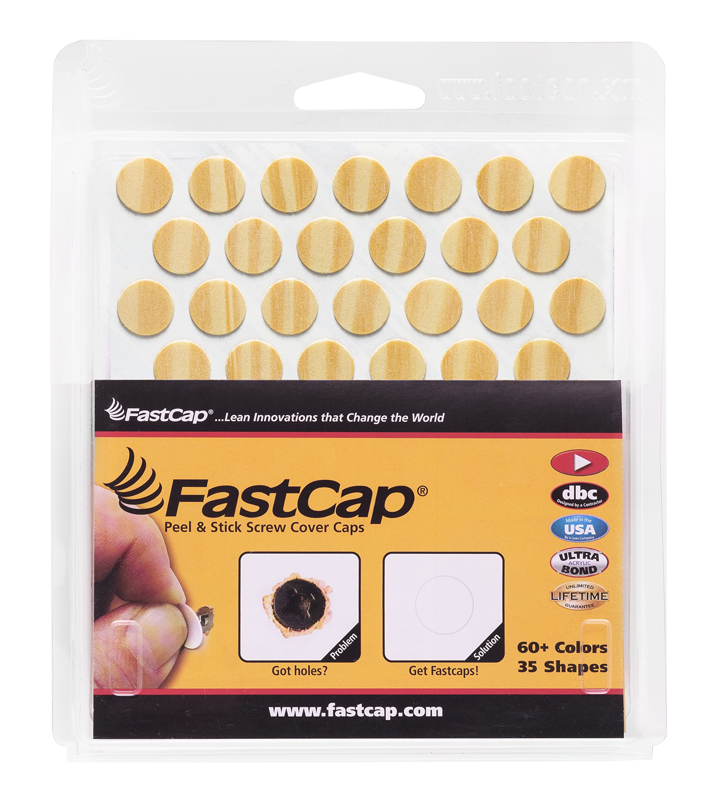 FastCap - Screw Hole Covers, 9/16" (14mm) Round Stickers - Ideal for Professional Woodworking, Furniture, and Cabinetry Projects - Five Sheets of 260 Caps - Unfinished Real Wood, Color - Pine
