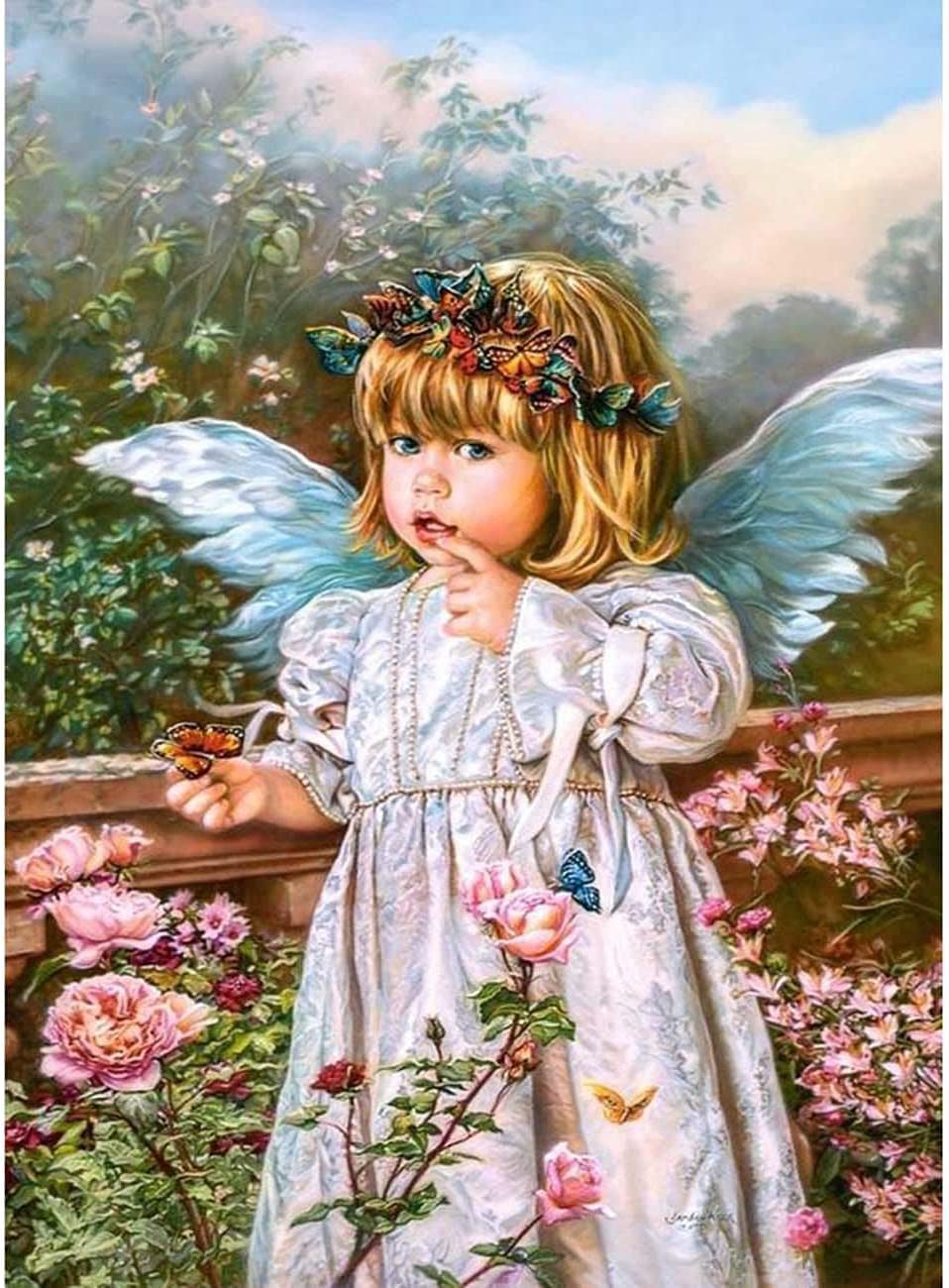 5D Diamond Painting Angel by Number Kits, Full Round Diamond Art Kits Adults Beginner Diamond Painting, Embroidery Rhinestone Cross Stitch Mosaic Paintings Arts Craft for Home Wall Decor 30X40cm
