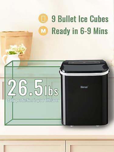 WANAI Ice Maker Countertop Portable Ice Maker Machine Self-Cleaning 26lbs/6-8Mins/24Hrs Ice Machine with Two Ice Cube Sizes and Scoop & Basket for Home/Office/Bar/RV Use
