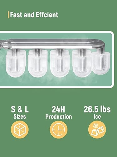 WANAI Ice Maker Countertop Portable Ice Maker Machine Self-Cleaning 26lbs/6-8Mins/24Hrs Ice Machine with Two Ice Cube Sizes and Scoop & Basket for Home/Office/Bar/RV Use