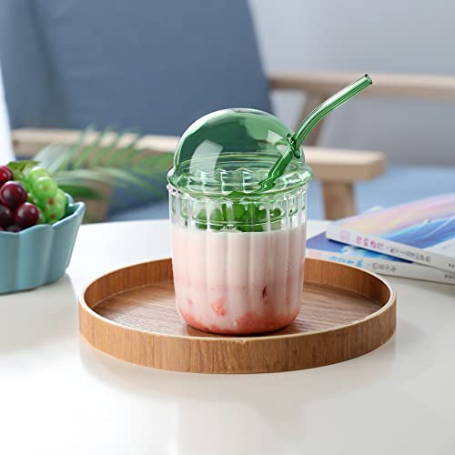MISNODE 2 PCS Drinking Glasses with Lids and Glass Straw, 450ml Glass Cups Beer Can Glass Ice Coffee Cup Creative Tumbler with Lid and Straw for Home Office Bar Restaurant