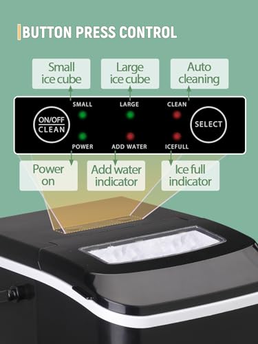 WANAI Ice Maker Countertop Portable Ice Maker Machine Self-Cleaning 26lbs/6-8Mins/24Hrs Ice Machine with Two Ice Cube Sizes and Scoop & Basket for Home/Office/Bar/RV Use