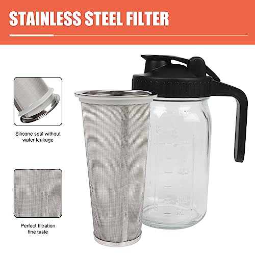 UYANGG Cold Brew Mason Jar Coffee Maker 32 OZ Wide Mouth Cold Brew Pitcher With Coffee Filter and Cleaning Brush For Coffee, Iced Tea, Sun Tea, Lemonade (black)