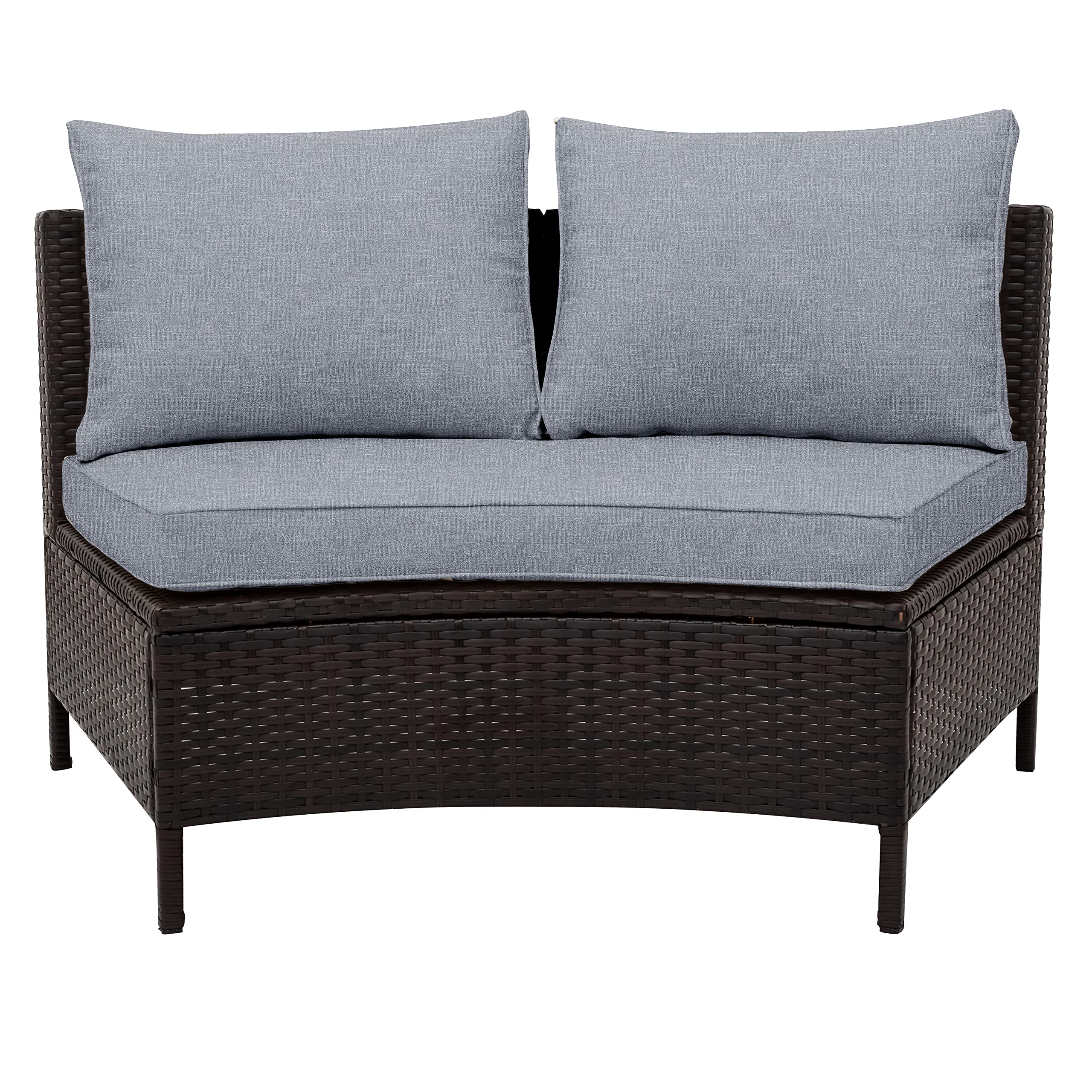 Tensun 5 Pieces All-Weather Brown PE Rattan Wicker Sofa Set Outdoor Patio Sectional Furniture Set Half-Moon Sofa Set with Tempered Glass Table for Garden Balcony Backyard(Grey)