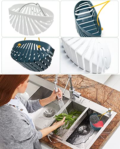 SDUSEIO Kitchen Sink Shelf Soap Sponge Drain Rack Holder Hanging Basket Storage Kitchen Organizer Sink Accessories Sink Caddy for Kitchen Bathroom, (Blue)