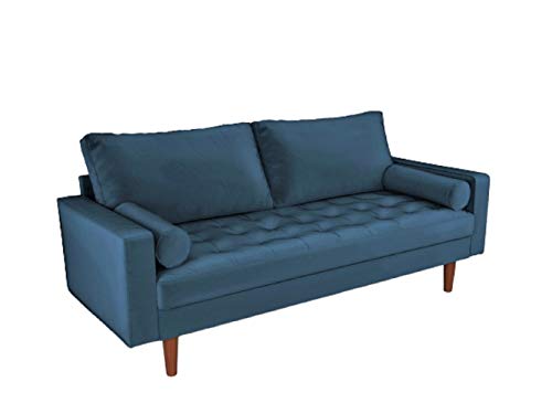 Container Furniture Direct Womble Modern Velvet Upholstered Living Room Diamond Tufted Chesterfield Sofa with Gleaming Nailheads, Ross Blue