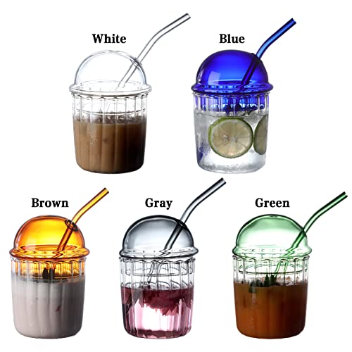 MISNODE 2 PCS Drinking Glasses with Lids and Glass Straw, 450ml Glass Cups Beer Can Glass Ice Coffee Cup Creative Tumbler with Lid and Straw for Home Office Bar Restaurant