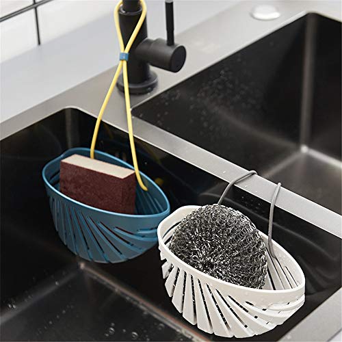 SDUSEIO Kitchen Sink Shelf Soap Sponge Drain Rack Holder Hanging Basket Storage Kitchen Organizer Sink Accessories Sink Caddy for Kitchen Bathroom, (Blue)