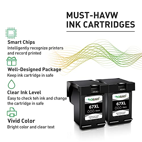 batuto Remanufactured for Black 67xl HP Printer Ink HP 67 for HP Ink 67 67xl Ink Cartridges Black Combo Pack DeskJet 2700 2755 2755e Envy 6000 6400 6455 6458e 6055e DeskJet Plus 4100 4155e