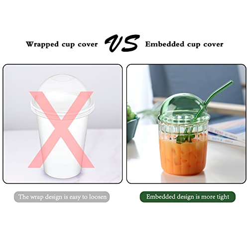 MISNODE 2 PCS Drinking Glasses with Lids and Glass Straw, 450ml Glass Cups Beer Can Glass Ice Coffee Cup Creative Tumbler with Lid and Straw for Home Office Bar Restaurant