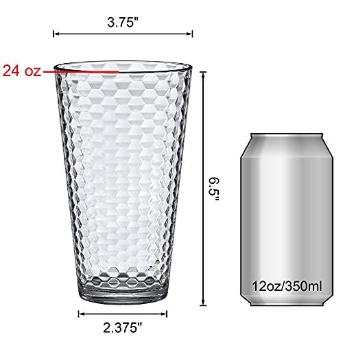 Amazing Abby - Snowflake - 24-Ounce Plastic Tumblers (Set of 8), Plastic Drinking Glasses, All-Clear High-Balls, Reusable Plastic Cups, Stackable, BPA-Free, Shatter-Proof, Dishwasher-Safe
