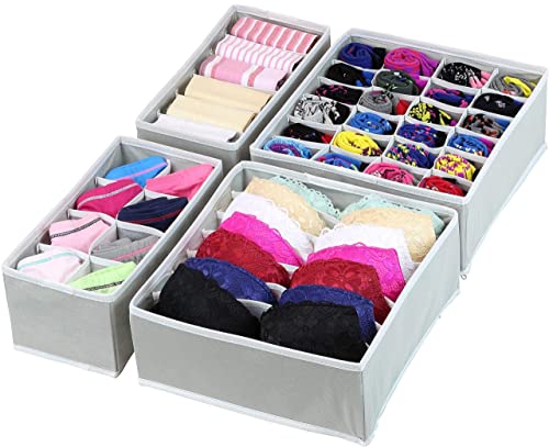 Simple Houseware Closet Underwear Organizer Drawer Divider 4 Set + 2-Pack Socks Organizer