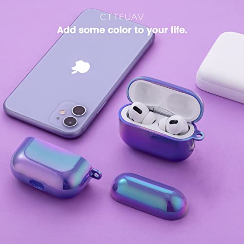 Airpods Pro Case, Iridescent Cute Upgraded Airpods pro Cover for Women with Keychain Compatible with Airpods pro (Purple)