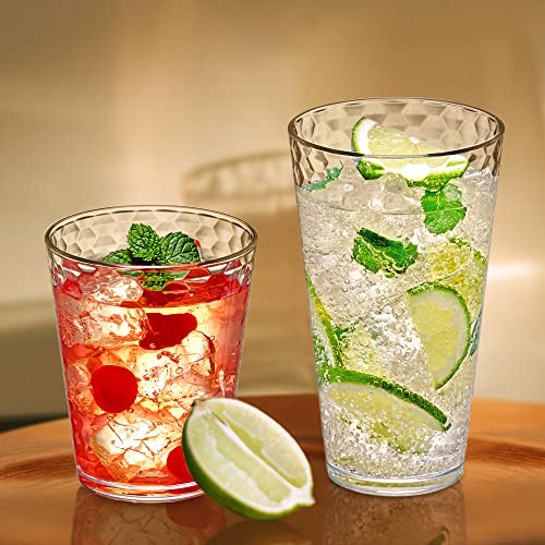 Amazing Abby - Snowflake - 24-Ounce Plastic Tumblers (Set of 8), Plastic Drinking Glasses, All-Clear High-Balls, Reusable Plastic Cups, Stackable, BPA-Free, Shatter-Proof, Dishwasher-Safe