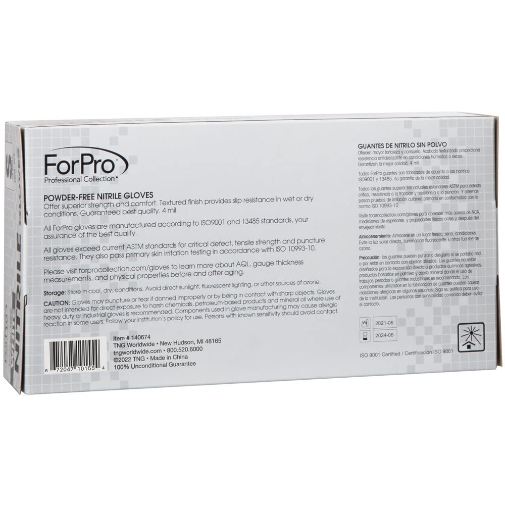ForPro Professional Collection Disposable Nitrile Gloves, Chemical Resistant, Powder-Free, Latex-Free, Non-Sterile, Food Safe, 4 Mil, White, X-Small, 100-Count