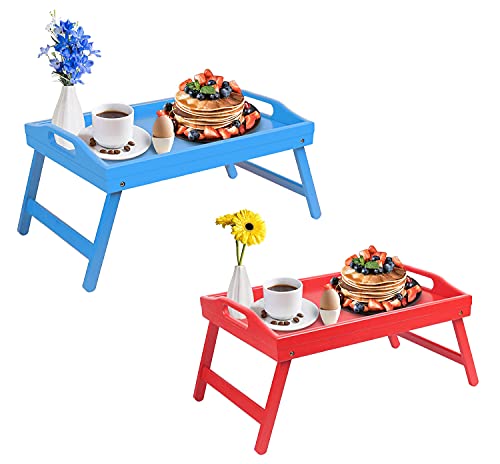 Breakfast Tray Folding Legs with Handles Kids Bed Tray Table for Sofa Eating,Drawing,Platters Bamboo Serving Lap Desk Snack Tray