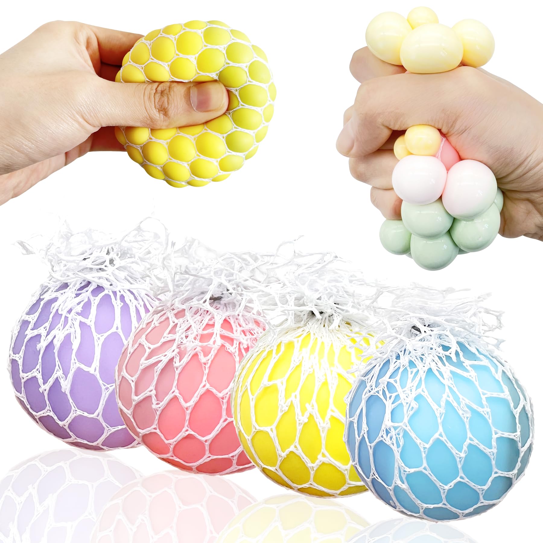 Stress Balls for Kids Fidget Toys Adults Mesh Grape Stress Ball (4Pack) Squishy Toys Fidget Squish Dough Ball Autism Sensory Toys for Autistic Children Stress Relief Toy Party Favors for 8-12