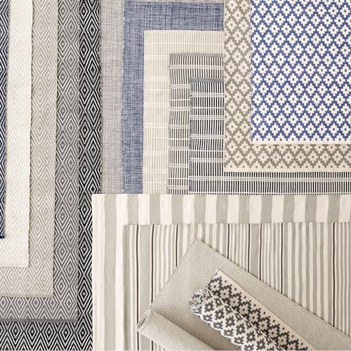 Dash and Albert Samode Indoor/Outdoor Area Rug - 2.5' x 12' Runner Denim & Ivory Diamond Handwoven Washable Accent Rug - Durable, Fade Resistant, High Traffic