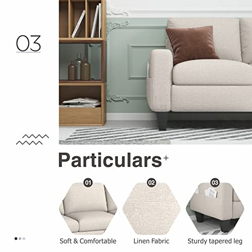 Beige Sectional Sofa Couch L Shaped Couchs with Ottoman Convertible 3 Seat Sofas for Living Room Small Space Apartment, Ottoman with Storage Space