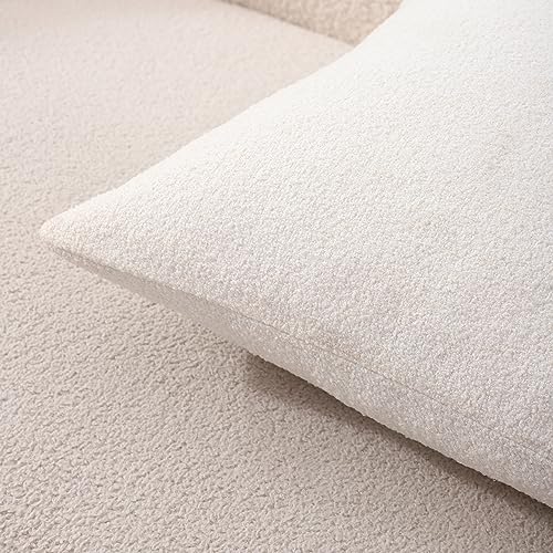 WOKANI White Textured Boucle Throw Pillow Covers 20x20 Decorative Accent Decorations Neutral Cushion Cases Home Decor Square for Couch Living Room Bedroom Sofa,Set of 2 Cream Ivory